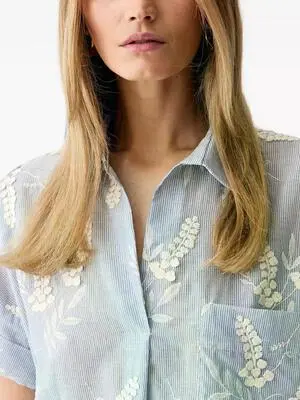 VICOLO Striped Floral Embroidered Shirt
