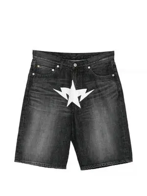 A BATHING APE Star-print Denim Shorts - Black