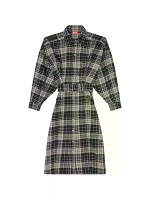 DIESEL® Midi Dress In Checked Flannel With Wide Belt