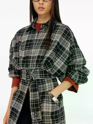 DIESEL® Midi Dress In Checked Flannel With Wide Belt