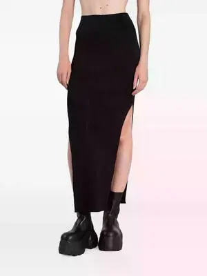 Rick Owens Ribbed Side-slit Maxi Skirt - Black