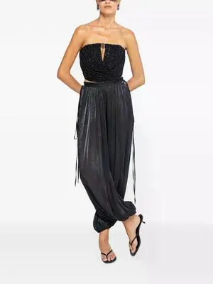 NISSA High-waisted Metallic Chiffon Wide-leg Trousers