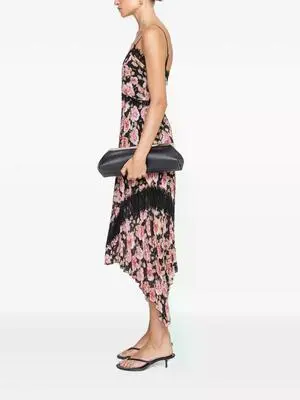 NISSA Pleated Floral Print Midi Dress With Lace Inserts