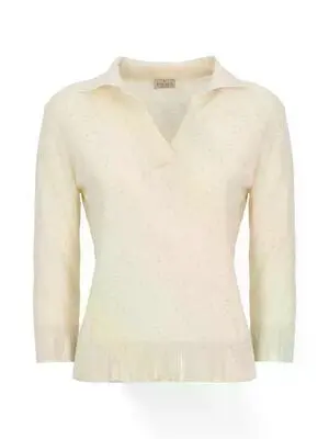 EMME Sequin-embellished Quarter-sleeved Polo-collar T-shirt - Yellow