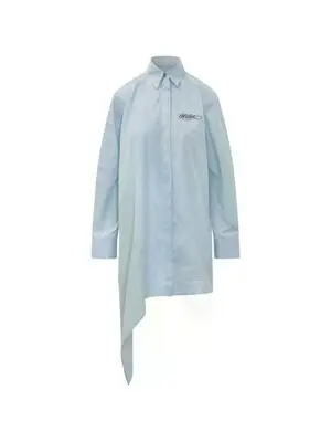 Off-White Asymmetric Striped Shirt Midi Dress - Blue