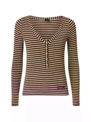 Pinko Striped Ribbed-knit Long-sleeve T-shirt - Neutrals