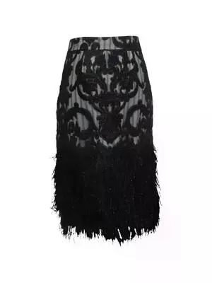GANNI Striped Feather-trim Skirt