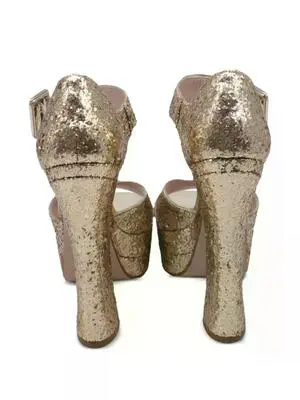 Miu Miu Glitter Platform Block Heel Mary Jane Sandals
