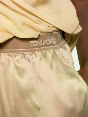 TOM FORD Silk Satin Trousers With Logo Waistband - Neutrals