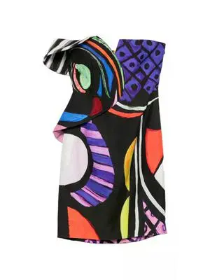 Moschino Abstract-print Ruffled Dress - Black