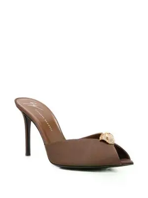 GIUSEPPE ZANOTTI Crystal-embellished Peep-toe Mules - Brown