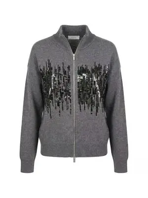 Peserico Sequin-embellished Zip-up Cardigan - Grey