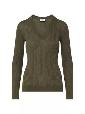 Liu Jo Wool Sweater With V-neck - Green