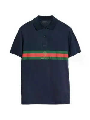 Gucci Web-stripe Logo-print Polo Shirt - Blue