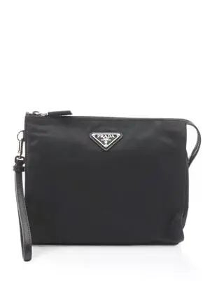 Prada Leather-trimmed Clutch Bag - Black