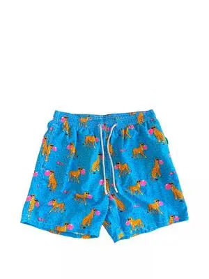 MC2 SAINT BARTH Cheetah Print Drawstring Swim Shorts - Blue