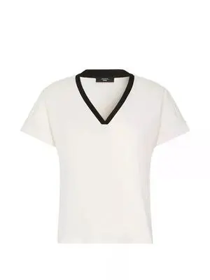 Max Mara Contrast-trim V-neck T-shirt - Neutrals
