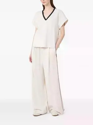 Max Mara Contrast Trim V-neck T-shirt - Neutrals