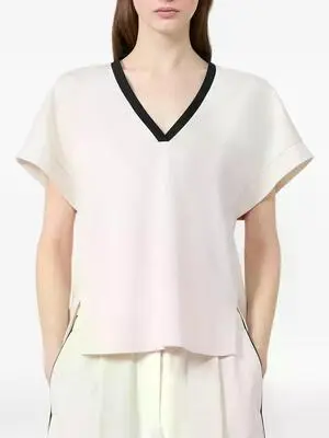 Max Mara Contrast Trim V-neck T-shirt - Neutrals