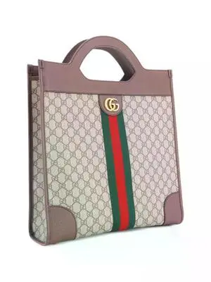Gucci Ophidia Cut Out Handle Bag Gg Coated Canvas With Leather Large Satchel - Brown