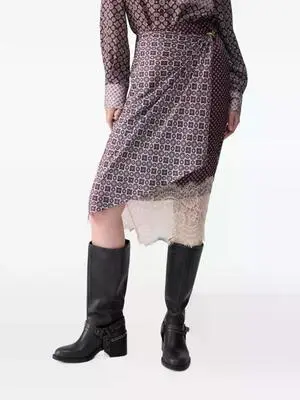 Liu Jo Printed Twill Midi Skirt With Lace Details
