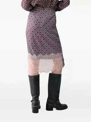 Liu Jo Printed Twill Midi Skirt With Lace Details