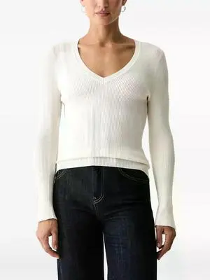 Guess Ellie Ribbed-knit V-neck Sweater - Neutrals