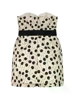 Red Valentino Ivory Cherry Print Sweetheart Neck Strapless Playsuit