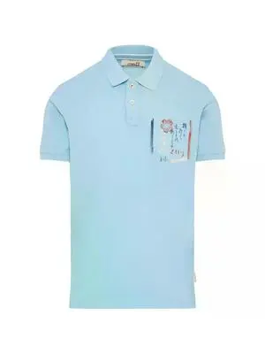 BOB Graphic-print Chest-pocket Polo Shirt - Blue