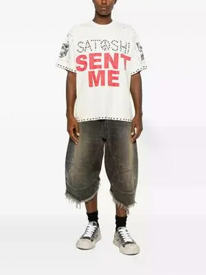 SATOSHI NAKAMOTO Stud-embellished Skull-print T-shirt