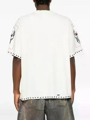 SATOSHI NAKAMOTO Stud-embellished Skull-print T-shirt