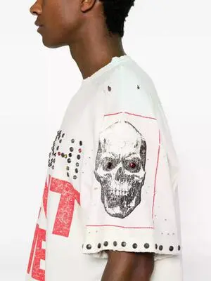 SATOSHI NAKAMOTO Stud-embellished Skull-print T-shirt