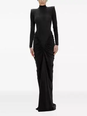 V:PM ATELIER Adwa Ruched Padded-shoulder Maxi Dress - Black