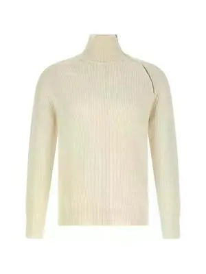 RIVIERA Ribbed-knit Asymmetric-zip Sweater - Neutrals
