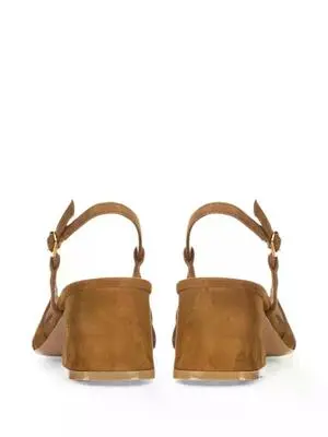 POCHE PARIS Lattice Detail Slingback Block Heel Sandals