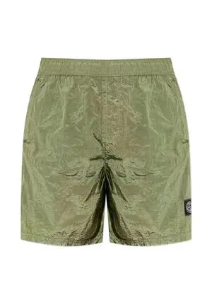 Stone Island Logo-patch Crinkled Swim Shorts - Green