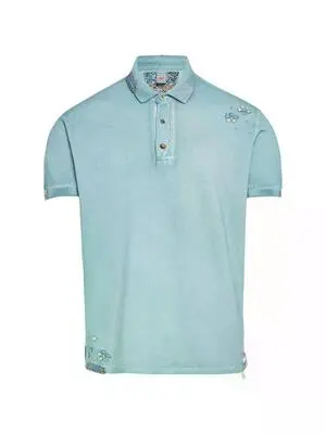 BOB Embroidered Denim-patch Polo Shirt - Blue