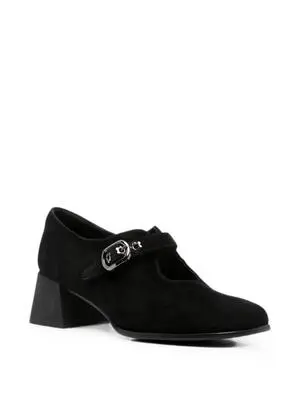 LINDA BAUMANN Suede Buckle-fastening Block-heel Pumps - Black