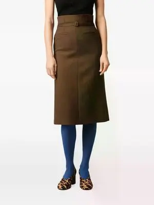 AMI Paris Pencil Belted Wool Skirt - Brown
