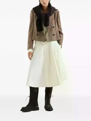 Brunello Cucinelli Sparkling Virgin Wool Chevron Cropped Blazer - Brown