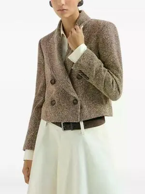 Brunello Cucinelli Sparkling Virgin Wool Chevron Cropped Blazer
