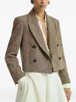 Brunello Cucinelli Sparkling Virgin Wool Chevron Cropped Blazer