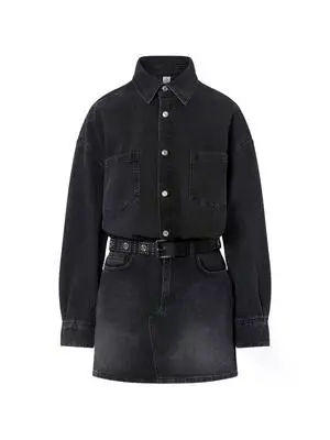 Liu Jo Short Denim Dress With Belt - Black