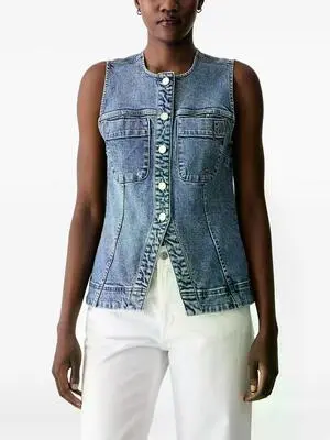 Dkny Buckled Denim Button-down Top - Blue