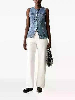 Dkny Buckled Denim Button-down Top