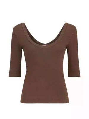 Brunello Cucinelli Stretch Cotton Ribbed Jersey T-shirt With Monili - Brown