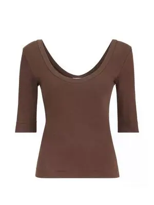 Brunello Cucinelli Brunello Cucinelli Stretch Cotton Ribbed Jersey T-Shirt With Monili Decoration Brown