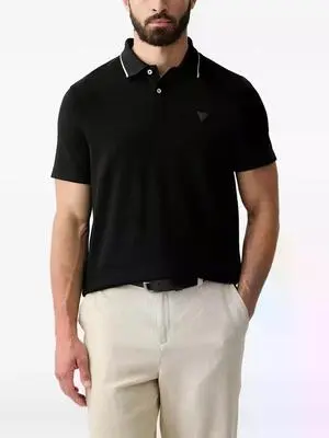 Guess Logo-patch Tipped-collar Polo Shirt - Black