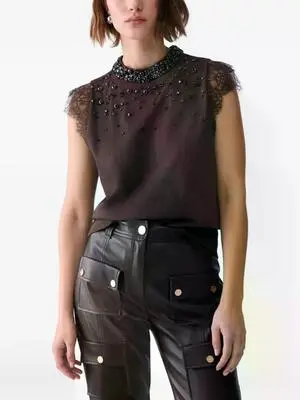 Liu Jo Rhinestone And Lace Embellished High Neck T-shirt
