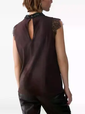 Liu Jo Rhinestone And Lace Embellished High Neck T-shirt